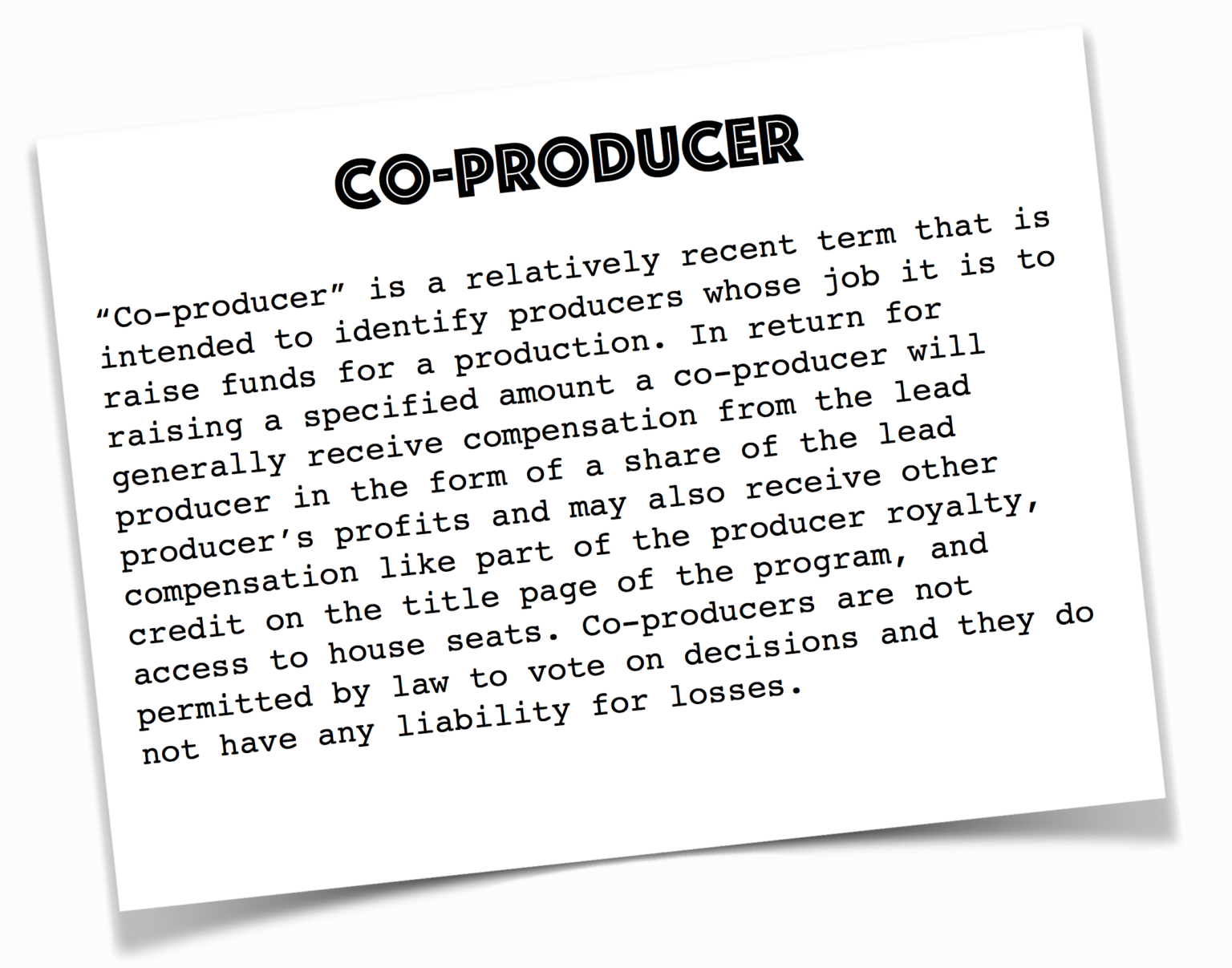 The Vocabulary of Producing: Co-Producer | Commercial Theater Institute